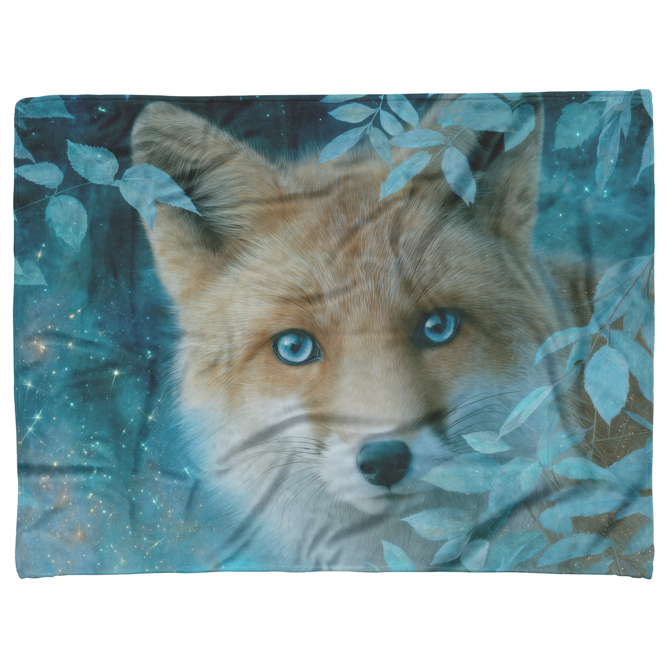 Blue Eyed Fox Peeking Out From Enchanted Glowing Bushes With Sparkles