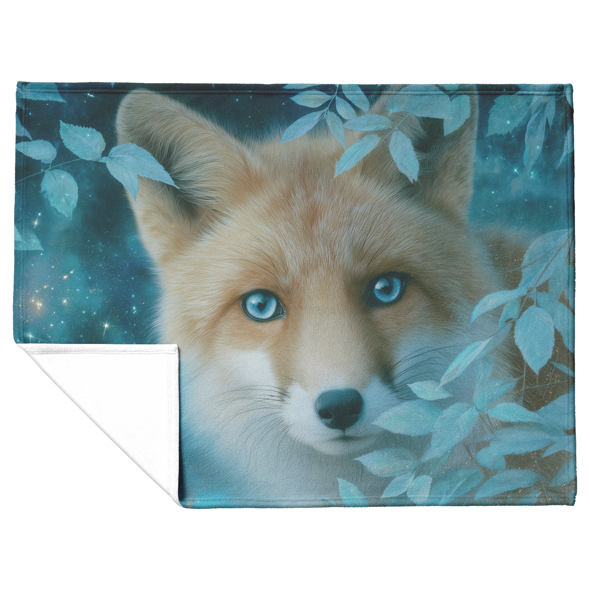 Blue Eyed Fox Peeking Out From Enchanted Glowing Bushes With Sparkles