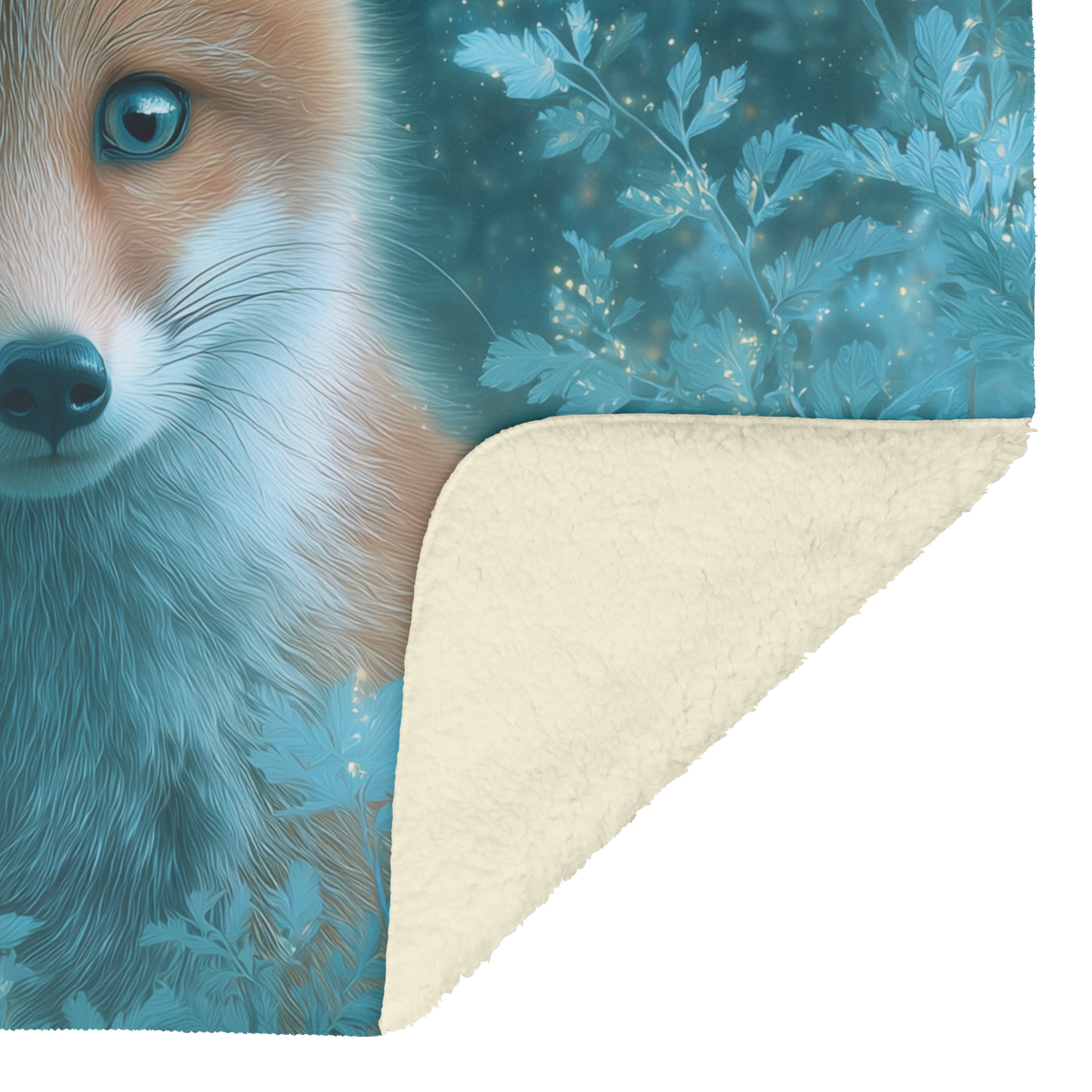 Blue Eyed Fox Peeking Out From Enchanted Glowing Bushes With Sparkles