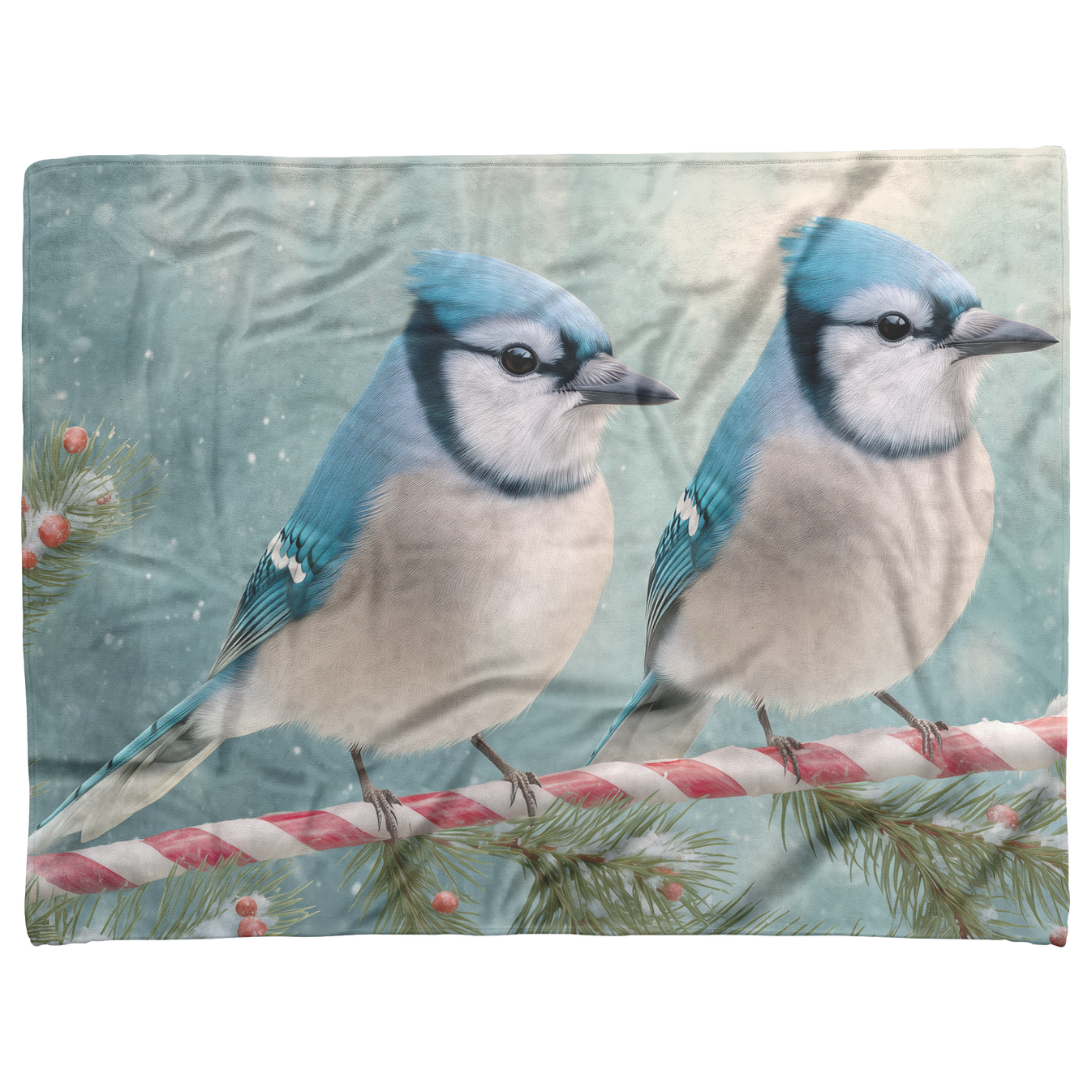 Colorful Songbirds With Blue Eyes Sitting On Candy Cane Branches In Wi