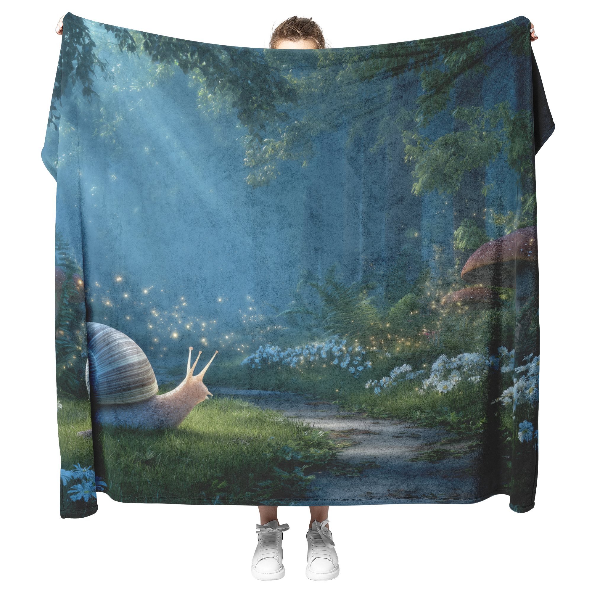 Magical_Snail_With_Glowing_Shell_Crawlin_H_Blanket_Model_Mockup ...