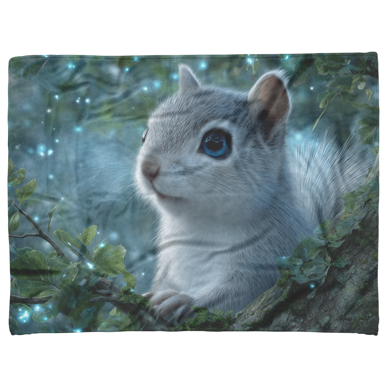 Magical Squirrel With Blue Eyes Storing Shimmering Acorns In Fantasy T