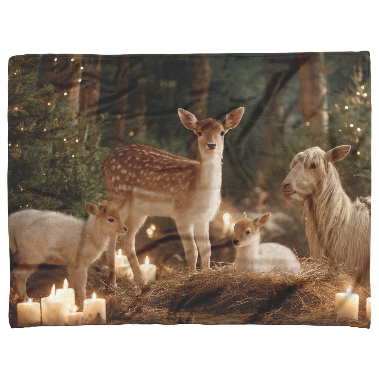 Manger Scene With Soft Candlelight And Animals Surrounding Baby Jesus