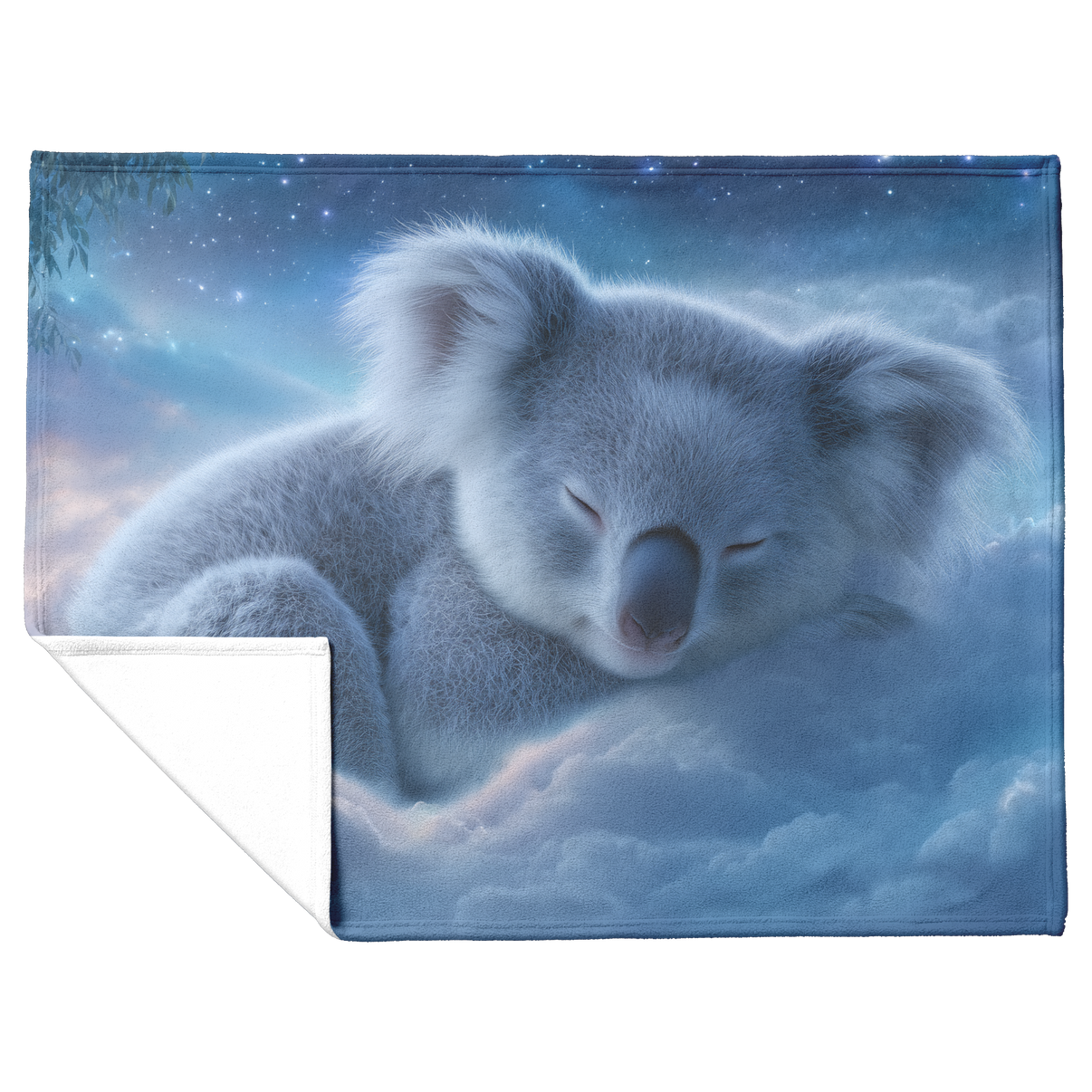 Sleepy Koala With Blue Eyes Resting On Glowing Heart Shaped Dream Clou