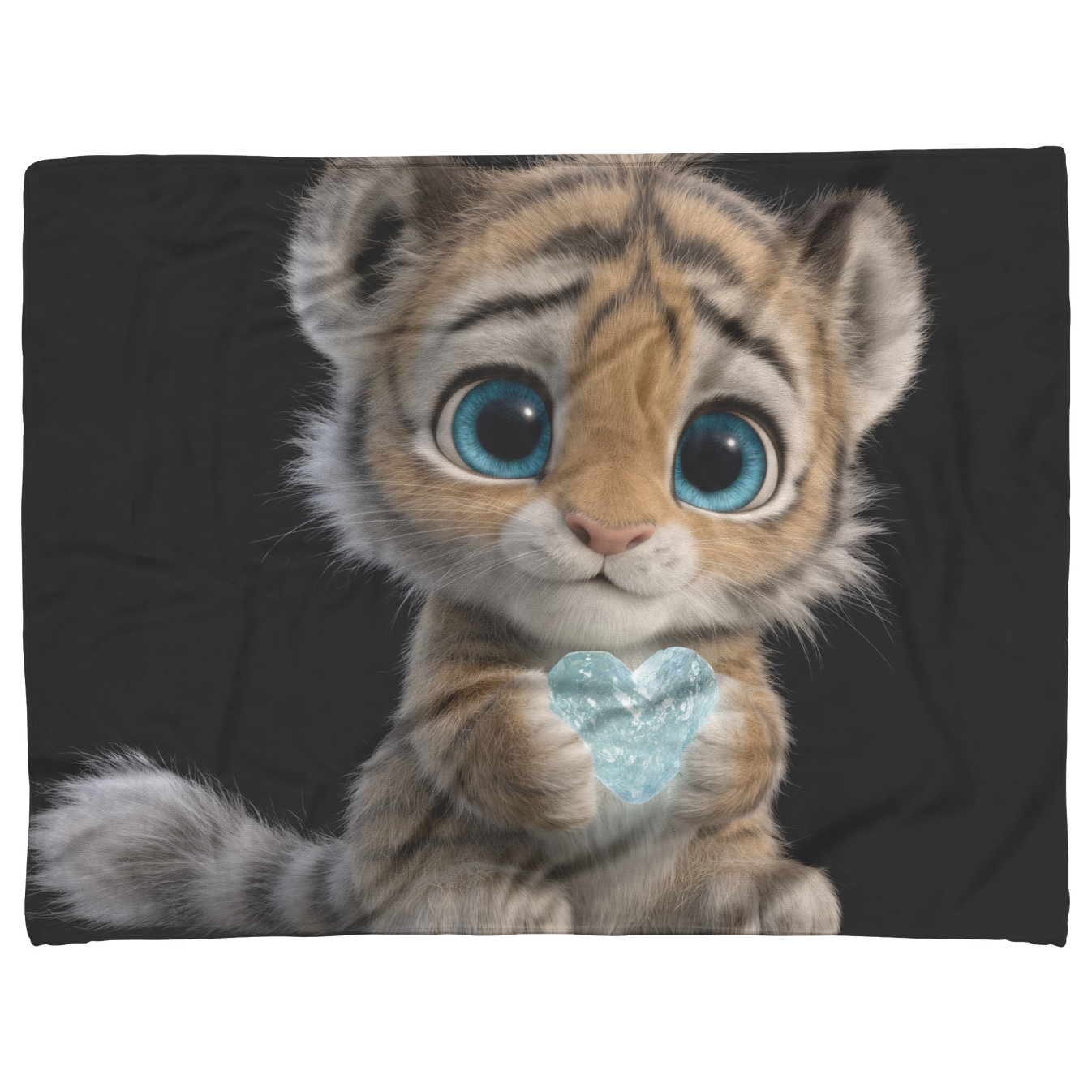 Stylized Tiger Cub With Oversized Blue Eyes Holding Glowing Crystal He