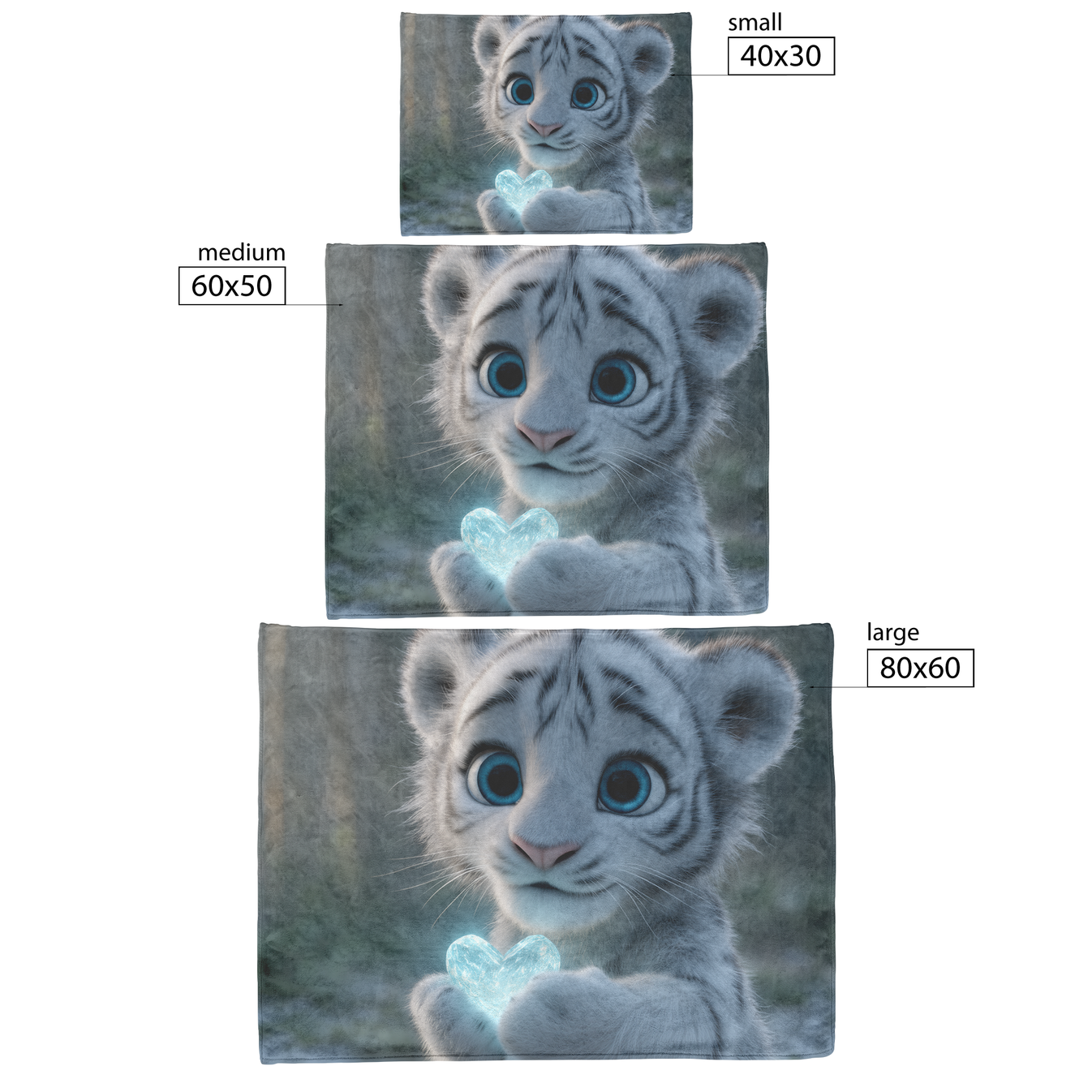 Stylized Tiger Cub With Oversized Blue Eyes Holding Glowing Crystal He