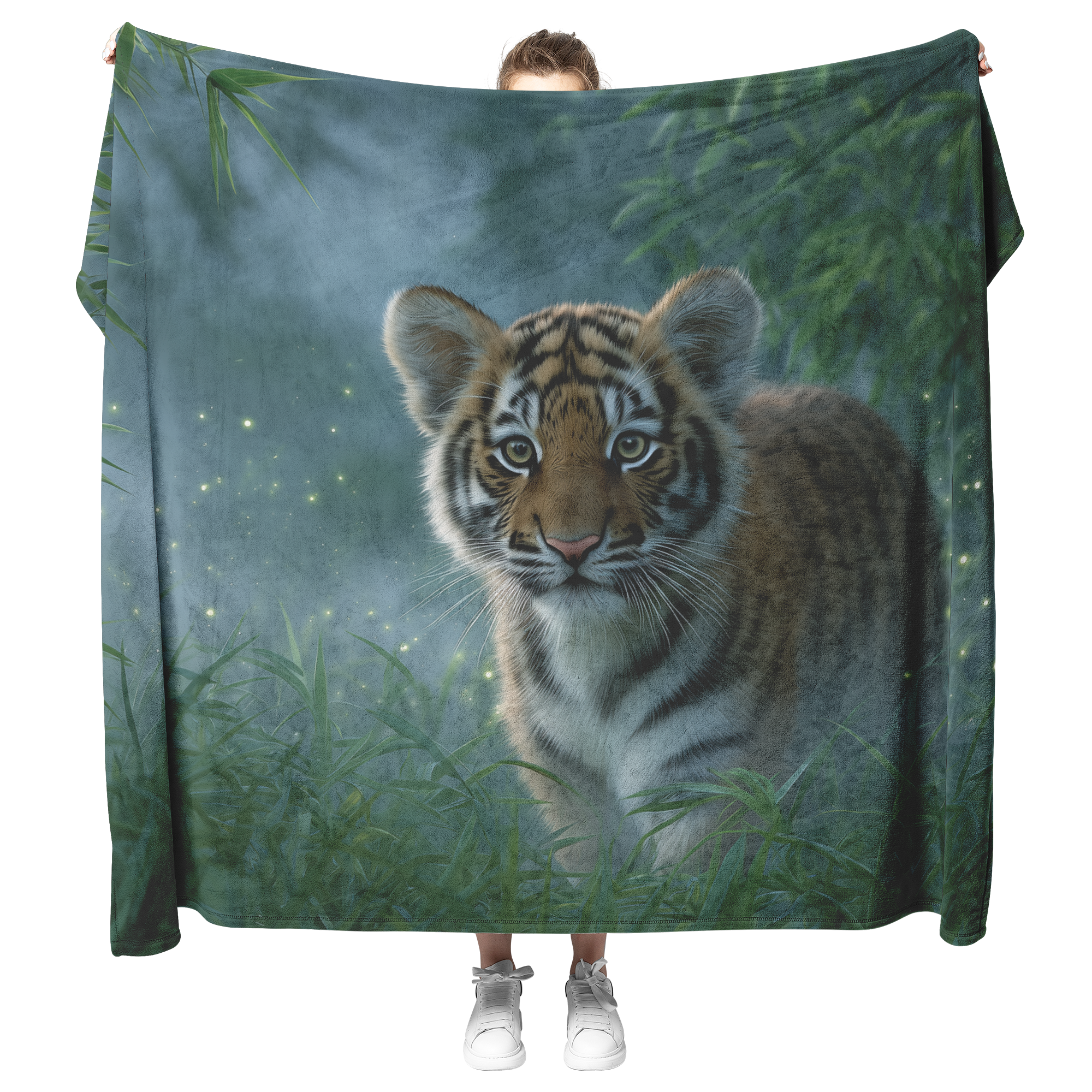 Tiger_Cub_Chasing_Sparkling_Fireflies_Th_H_Blanket_Model_Mockup ...